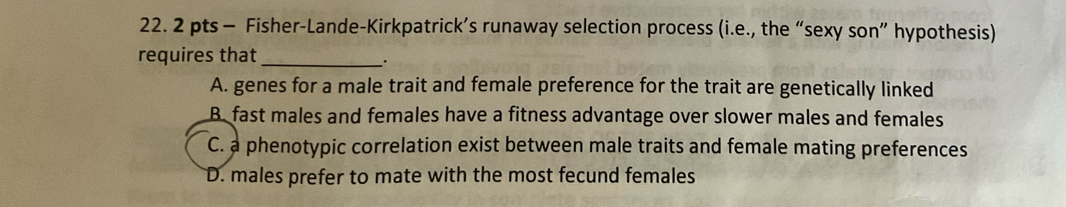 Solved 2 ﻿pts - ﻿Fisher-Lande-Kirkpatrick's runaway | Chegg.com