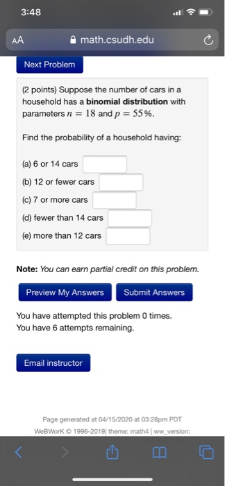 Solved 3:48 AA math.csudh.edu Next Problem (2 points) | Chegg.com
