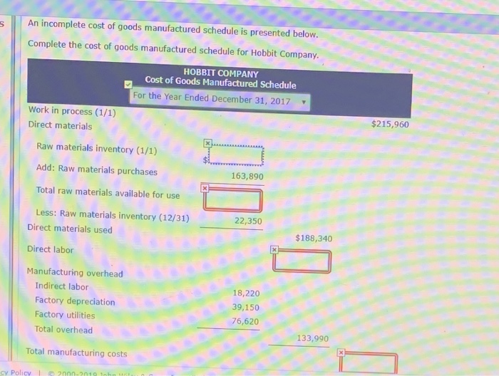 Solved An incomplete cost of goods manufactured schedule is | Chegg.com