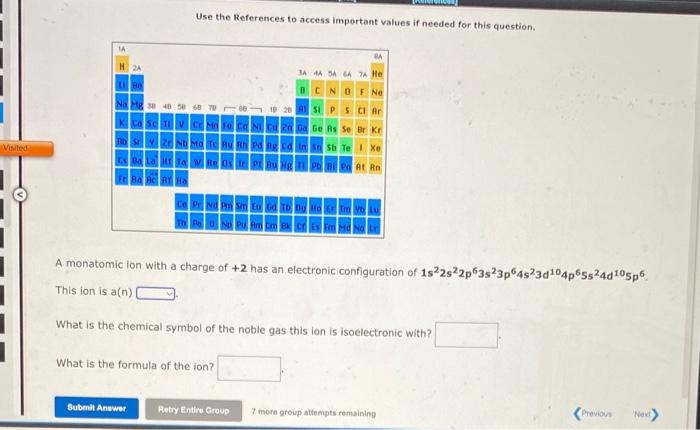 Solved A monatomic ion with a charge of −1 has an electronic | Chegg.com