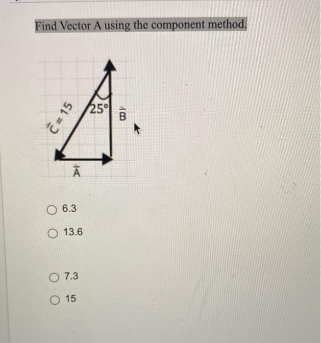 Solved Find Vector A using the component method. 6.3 13.6 | Chegg.com