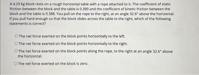 Solved A 4.29 kg block rests on a rough horizontal table | Chegg.com