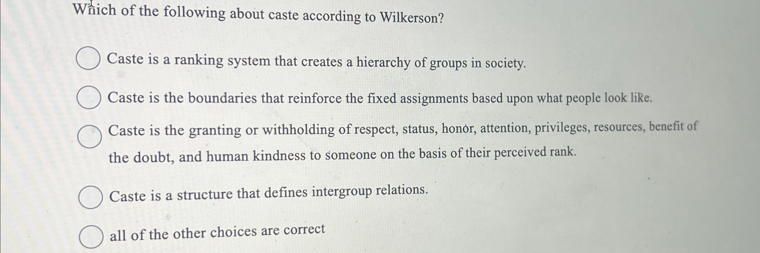 Solved Winich of the following about caste according to | Chegg.com