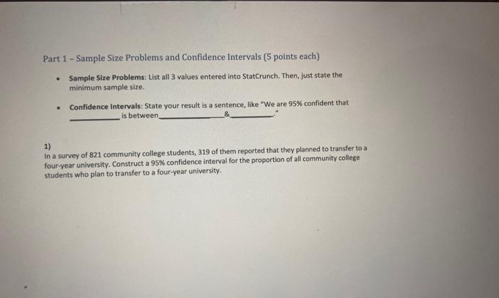 Solved Part 1 - Sample Size Problems and Confidence | Chegg.com