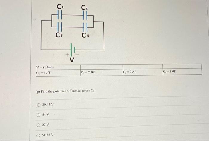 Solved C1 C2 C3 C4 V V-81 Volts C-24F C₂4HF C-4 AF C2 - 7 HF | Chegg.com