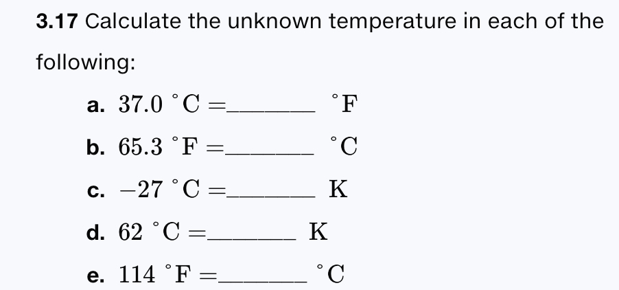 3.17 ﻿Calculate the unknown temperature in each of | Chegg.com
