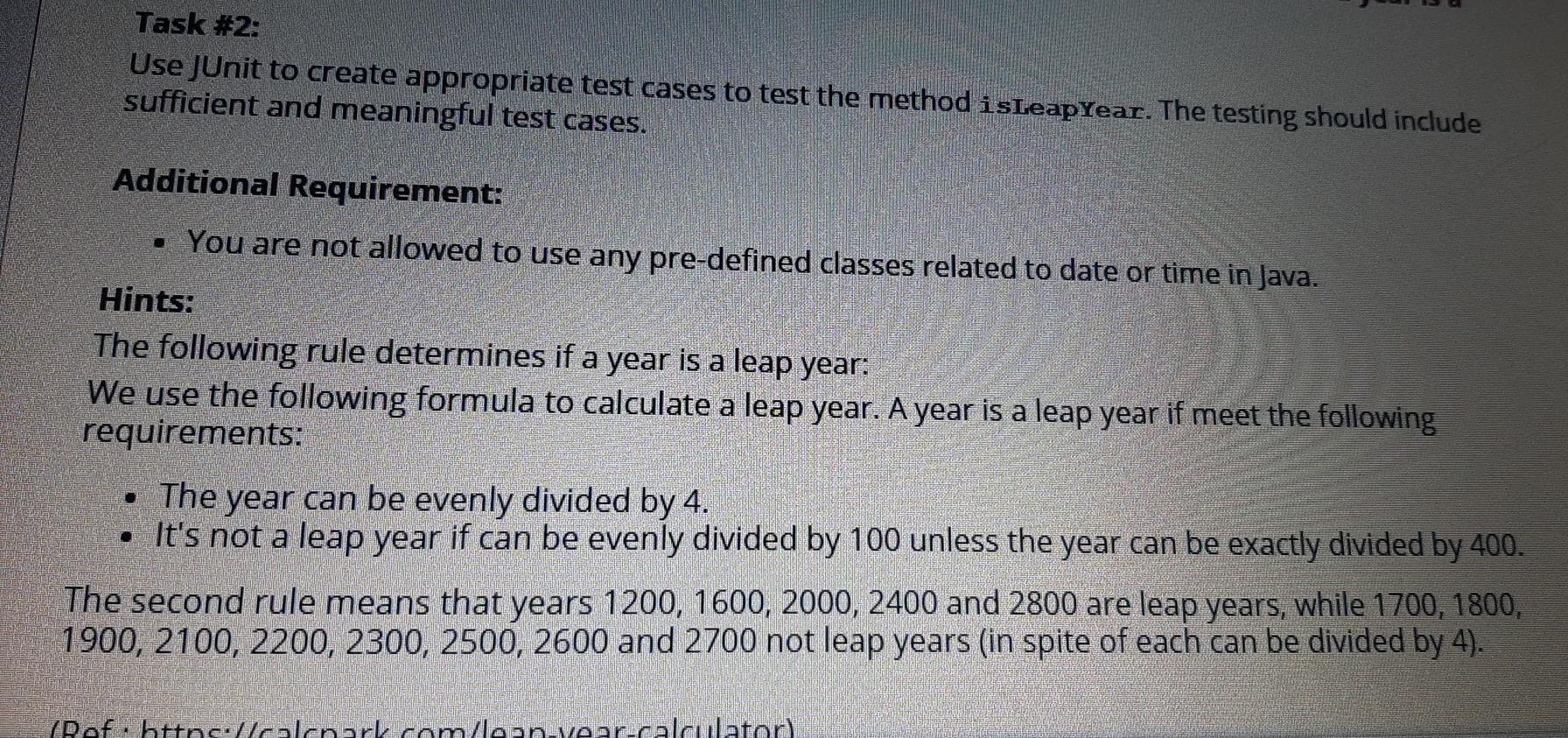 Solved Task #1: Create a class called MyYear which has: 1. a | Chegg.com