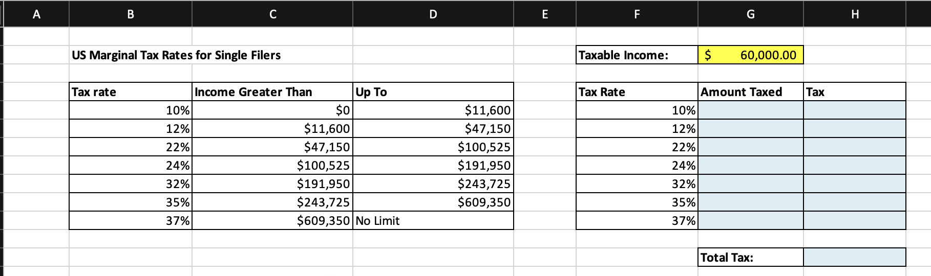 Solved Task #5The table above shows US marginal tax rates | Chegg.com