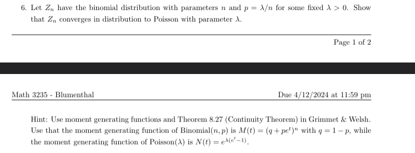 Solved Let Zn ﻿have the binomial distribution with | Chegg.com