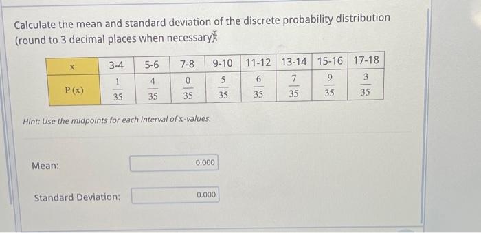 Solved \r\nCalculate the mean and standard deviation of the | Chegg.com