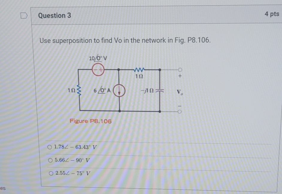Solved Question 34 ﻿ptsUse superposition to find Vo in the | Chegg.com