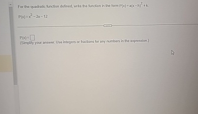Solved For the quadratic function defined, wrie the function | Chegg.com