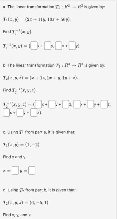 Solved a. The linear transformation T1:R2→R2 is given by: | Chegg.com