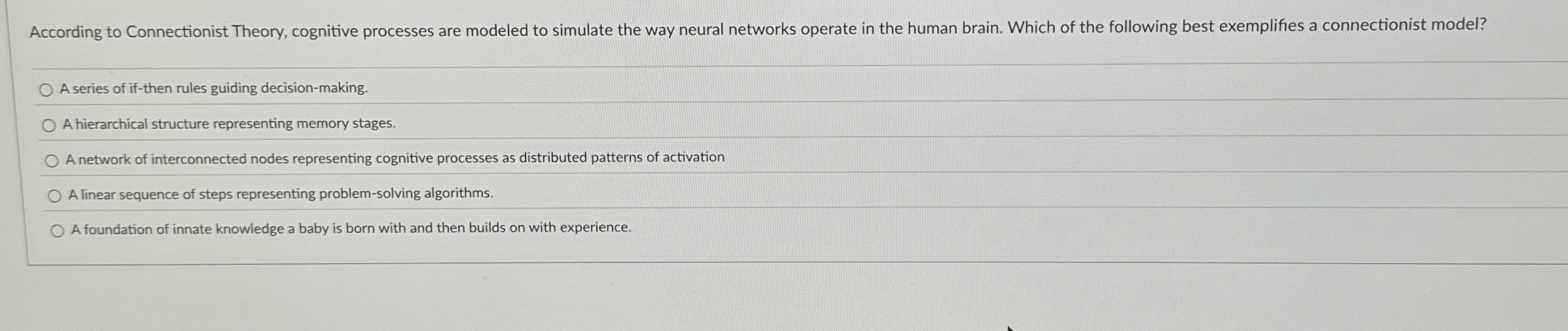 Solved According to Connectionist Theory, cognitive | Chegg.com