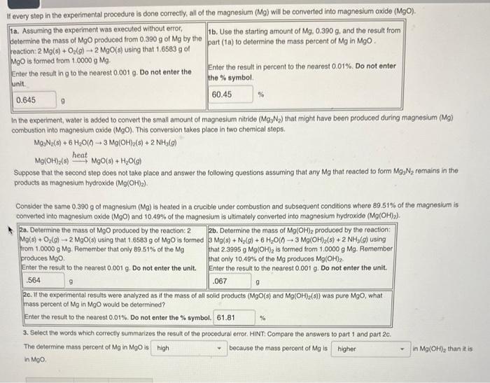 Solved 1a. Assuming the experiment was executed without | Chegg.com