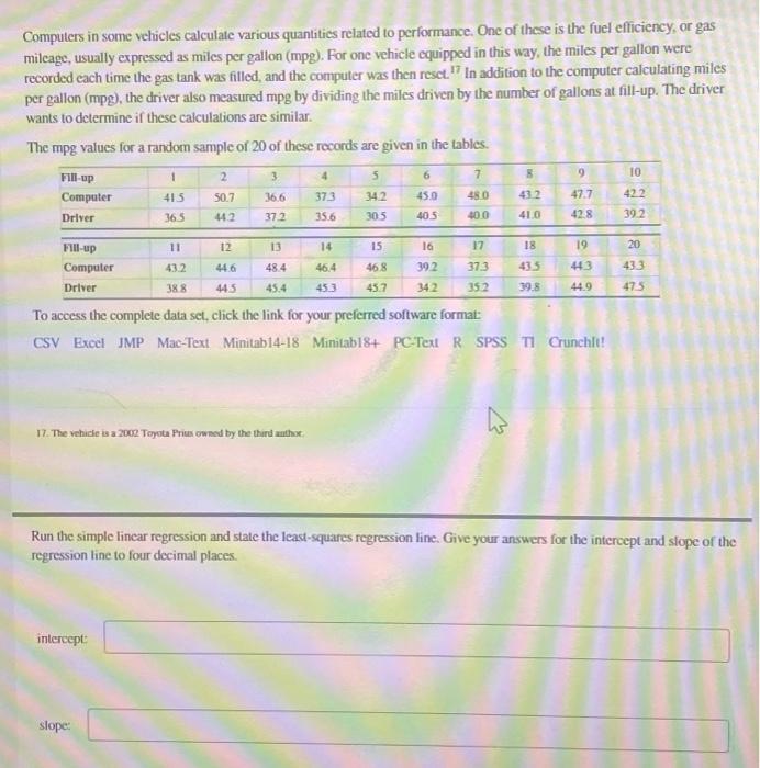 Solved Computers in some vehicles calculate various | Chegg.com