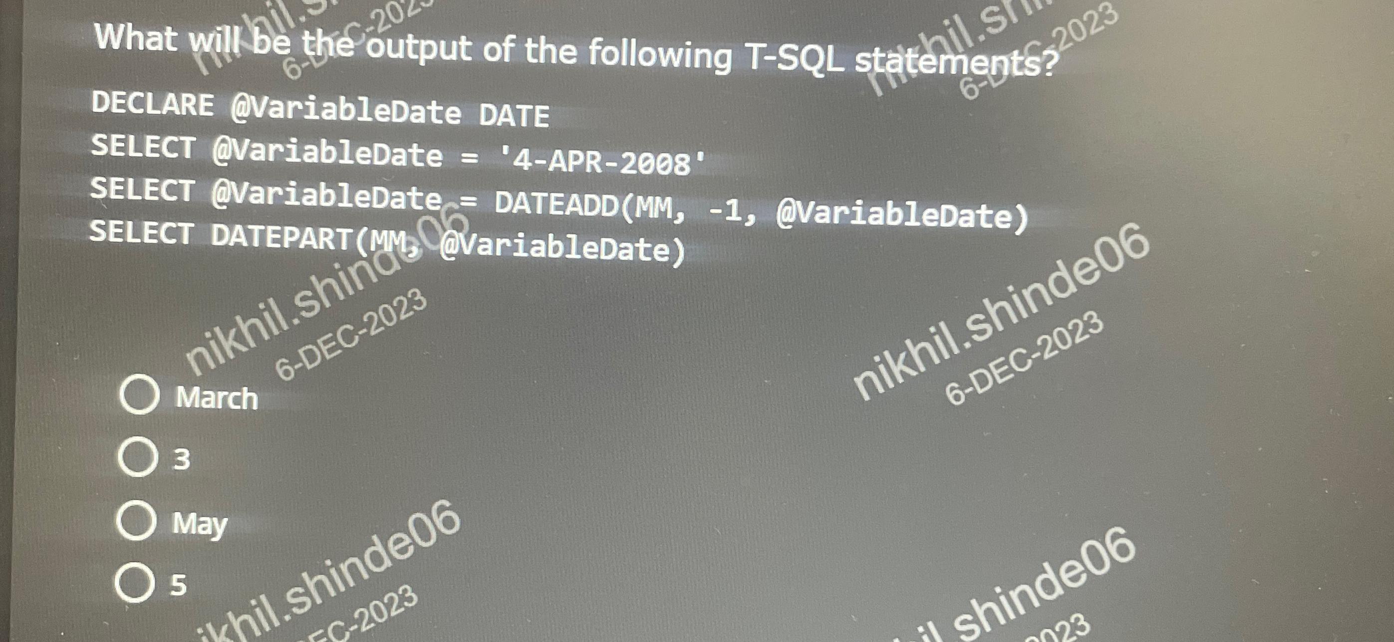 Solved What will be the output of the following T-SQL | Chegg.com
