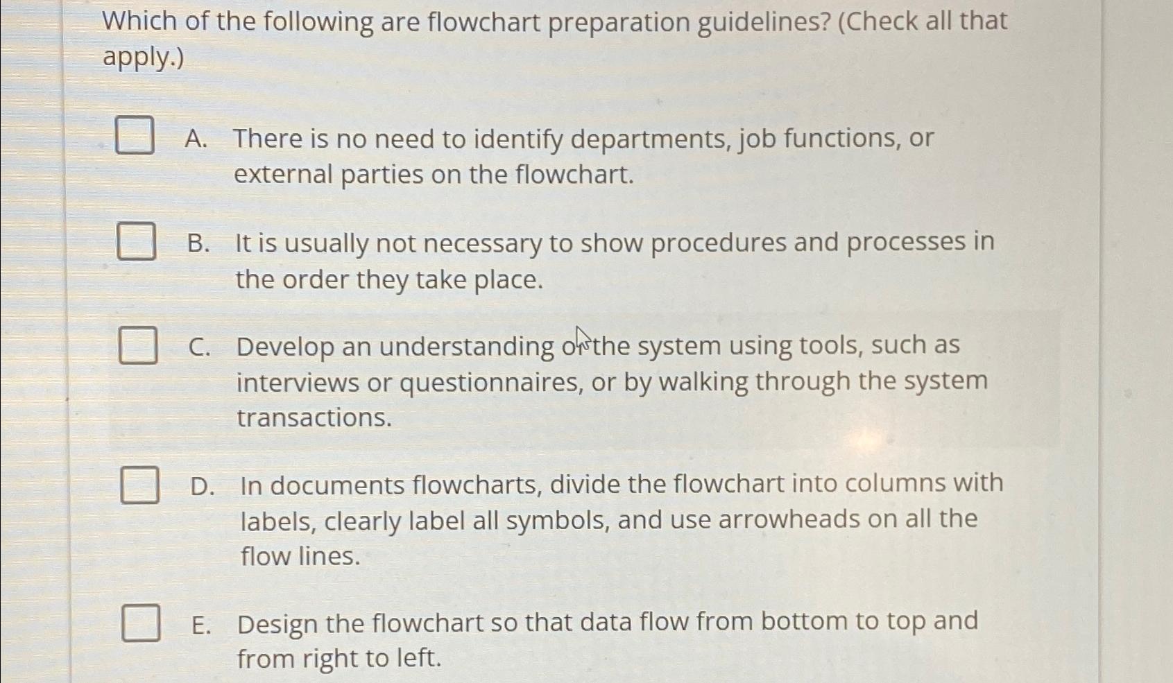 Solved Which of the following are flowchart preparation | Chegg.com
