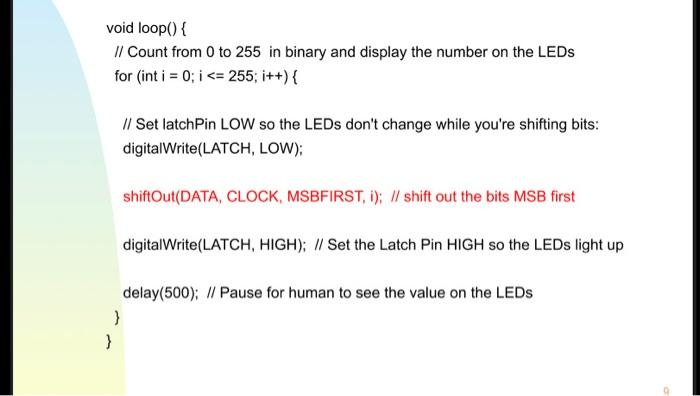 Solved Shift Register setup() Example // These can be | Chegg.com