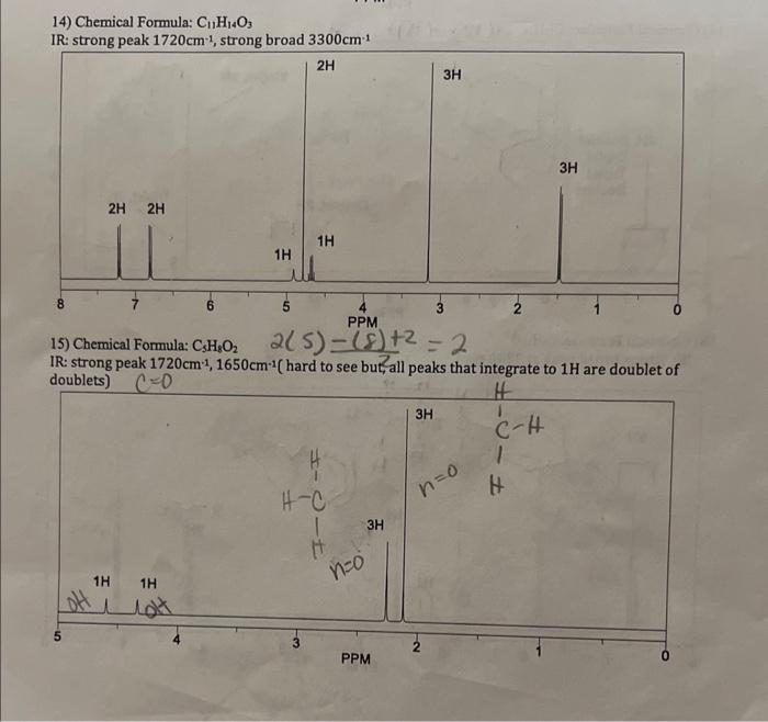Solved 14) Chemical Formula: C11H14O3 IR: strong peak 1720 | Chegg.com