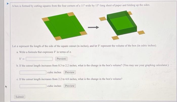 Solved A box is formed by cutting squares from the four | Chegg.com