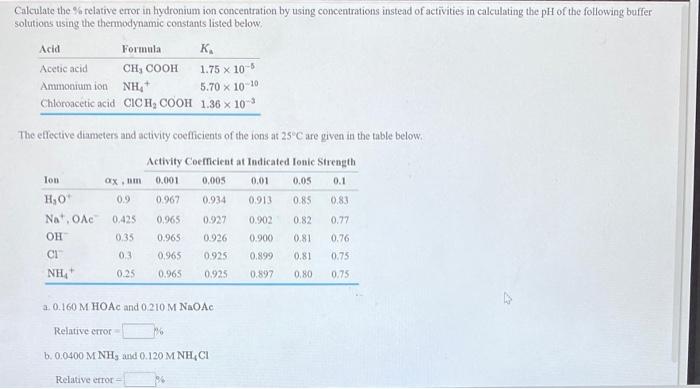 Solved Acid Calculate the % relative error in hydronium ion | Chegg.com
