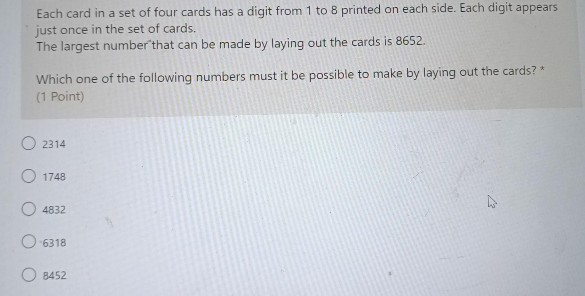 Solved Each card in a set of four cards has a digit from 1 | Chegg.com