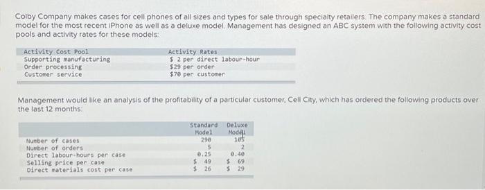 Solved Colby Company makes cases for cell phones of all | Chegg.com