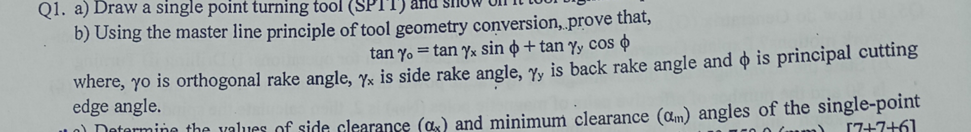 Solved b) ﻿Using the master line principle of tool geometry | Chegg.com
