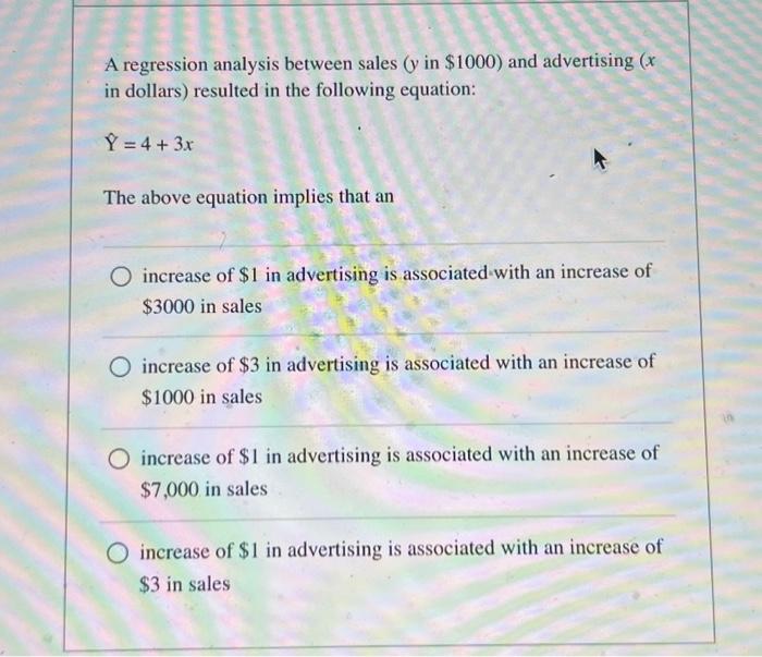 Solved A regression analysis between sales \\( (y \\) in | Chegg.com