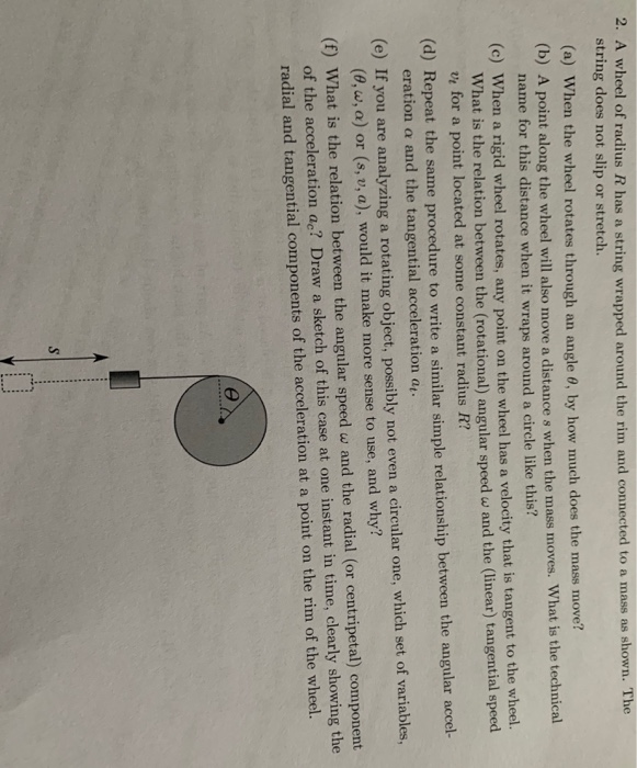 Solved 2. A wheel of radius R has a string wrapped around | Chegg.com