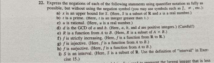 Solved 22. Express the negations of each of the following | Chegg.com