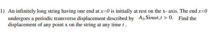 Solved 1) An infinitely long string having one end at x=0 is | Chegg.com