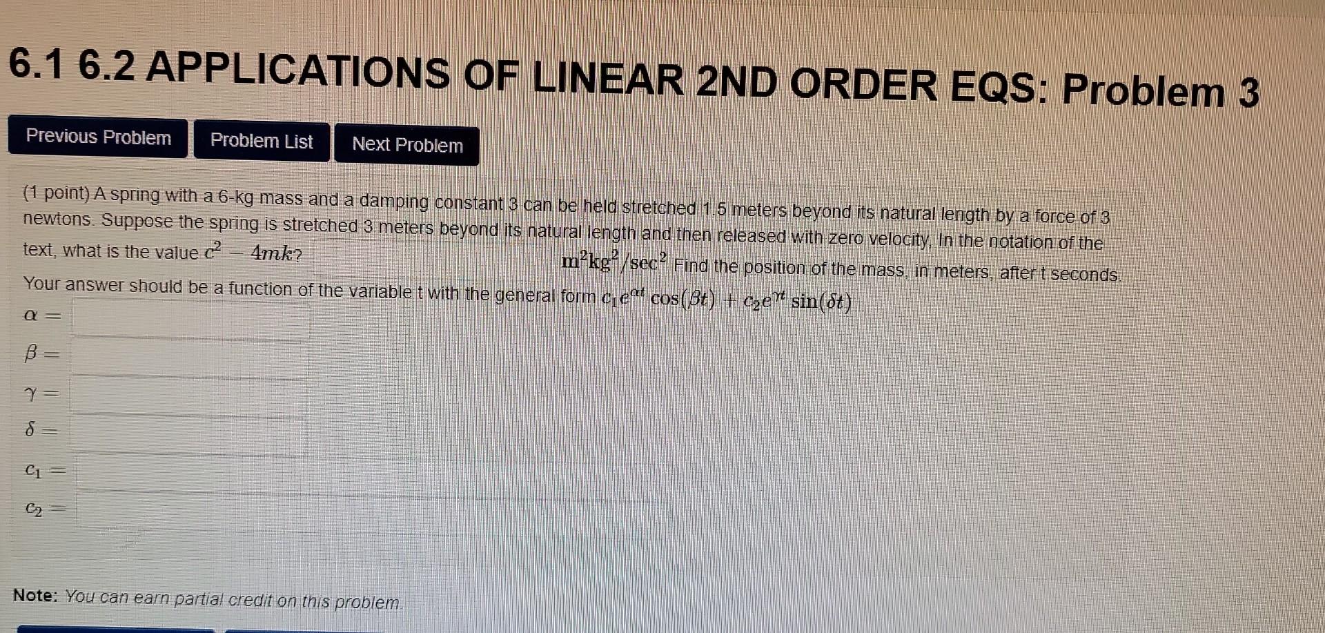 Solved text, what is the value c2−4mk? Your answer should be | Chegg.com
