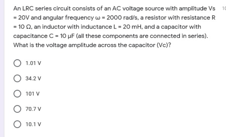 Solved An LRC series circuit consists of an AC voltage | Chegg.com