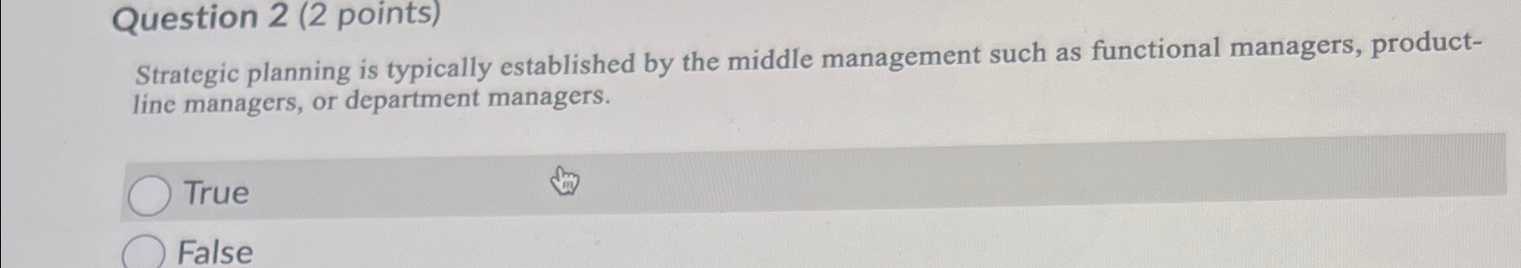 Solved Question 2 (2 ﻿points)Strategic planning is typically | Chegg.com