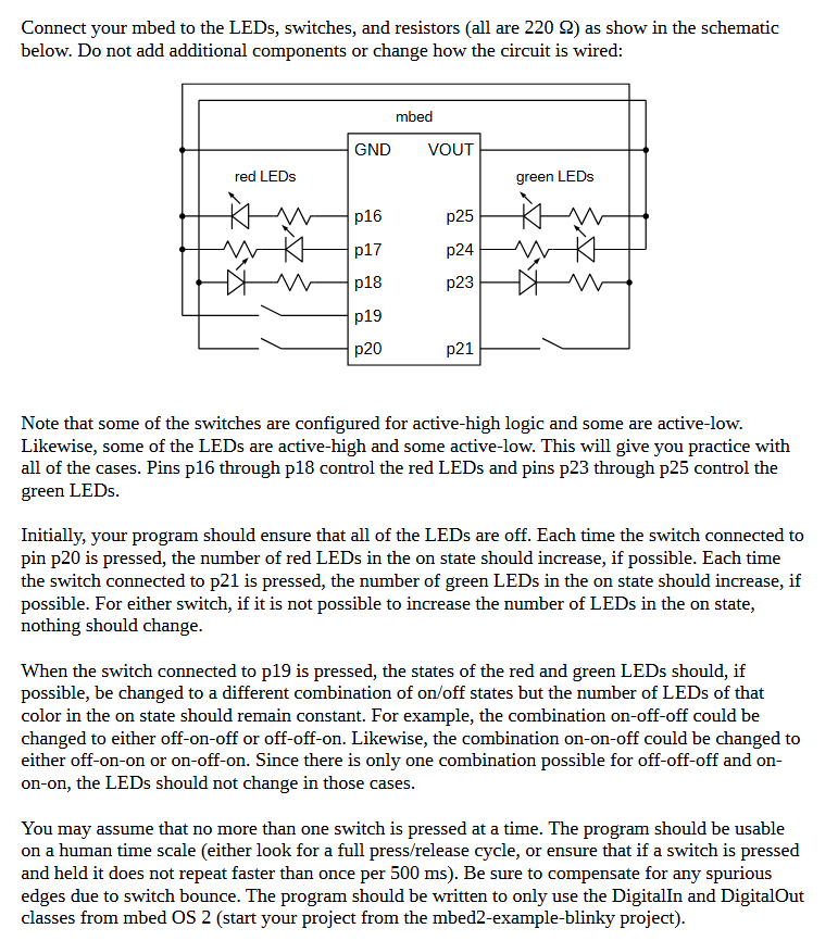 Solved Connect your mbed to the LEDs, switches, and | Chegg.com