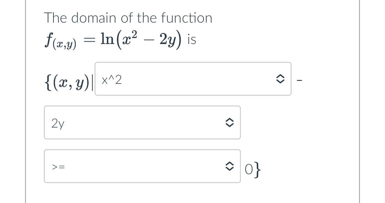 Solved The domain of the function f(x,y)=ln(x2-2y) | Chegg.com