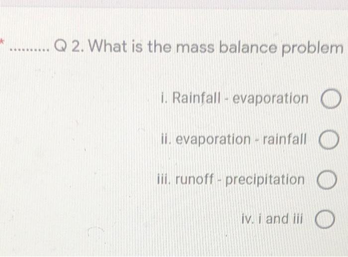 Solved Q 2. What is the mass balance problem 1. Rainfall - | Chegg.com