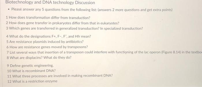 Solved Biotechnology and DNA technology Discussion - Please | Chegg.com