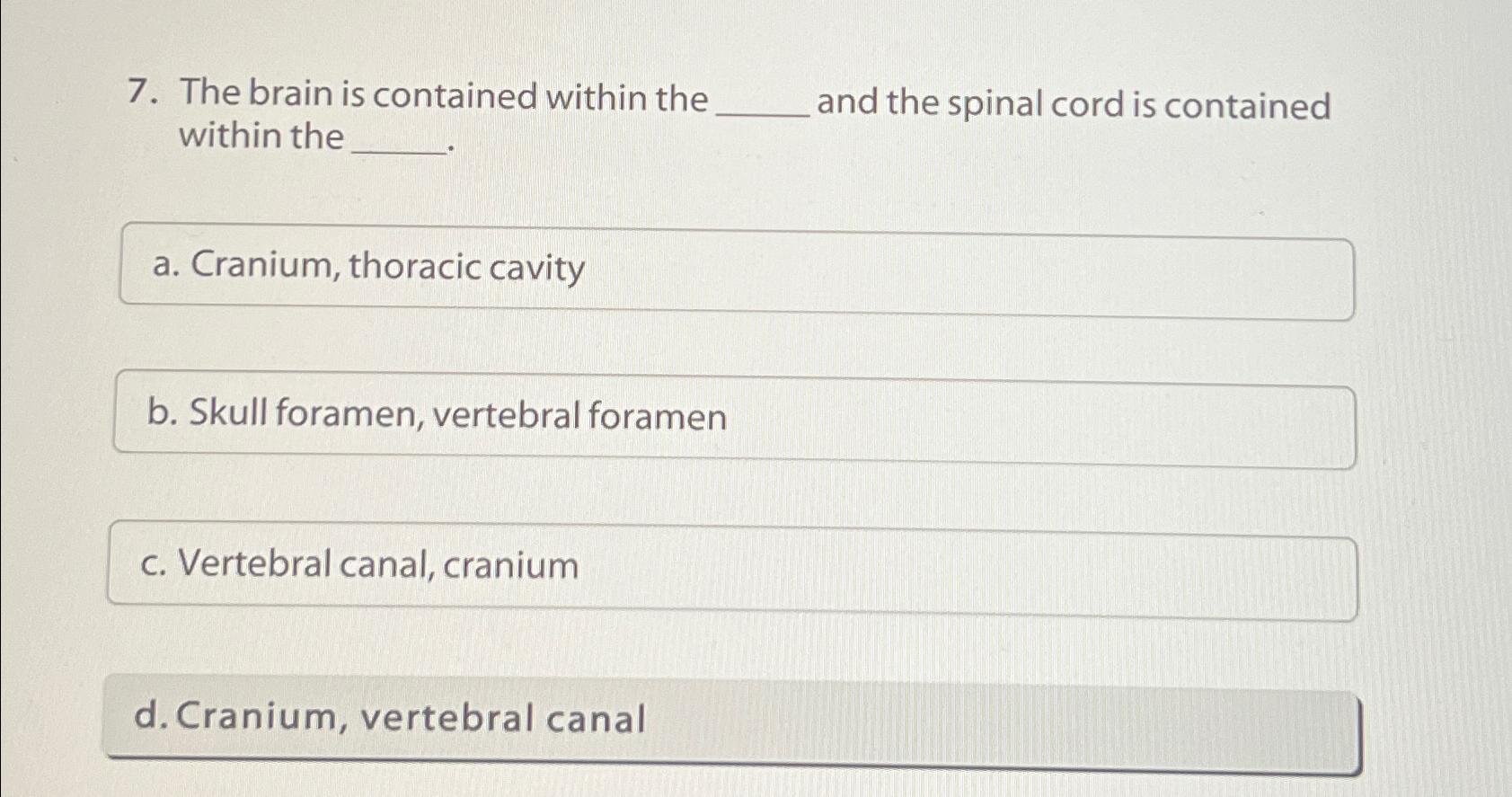 Solved The brain is contained within the ______ ﻿and the | Chegg.com