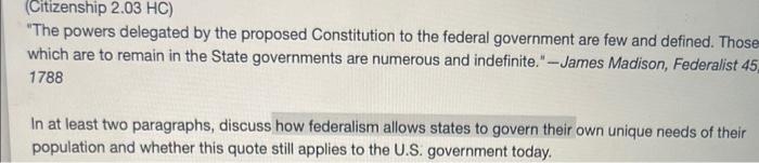 "The powers delegated by the proposed Constitution to | Chegg.com