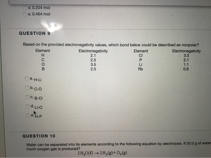 Solved based on the provided electronegativity values, which | Chegg.com