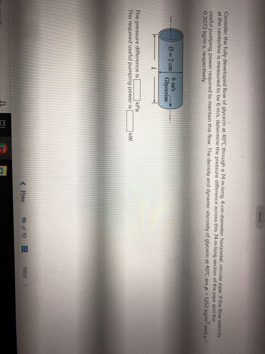 Solved Saved Consider the fully developed flow of glycerin | Chegg.com