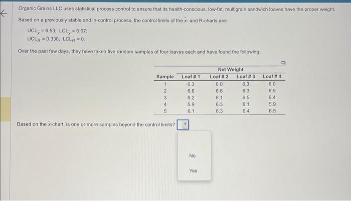 Solved Organic Grains LLC uses statistical process control | Chegg.com