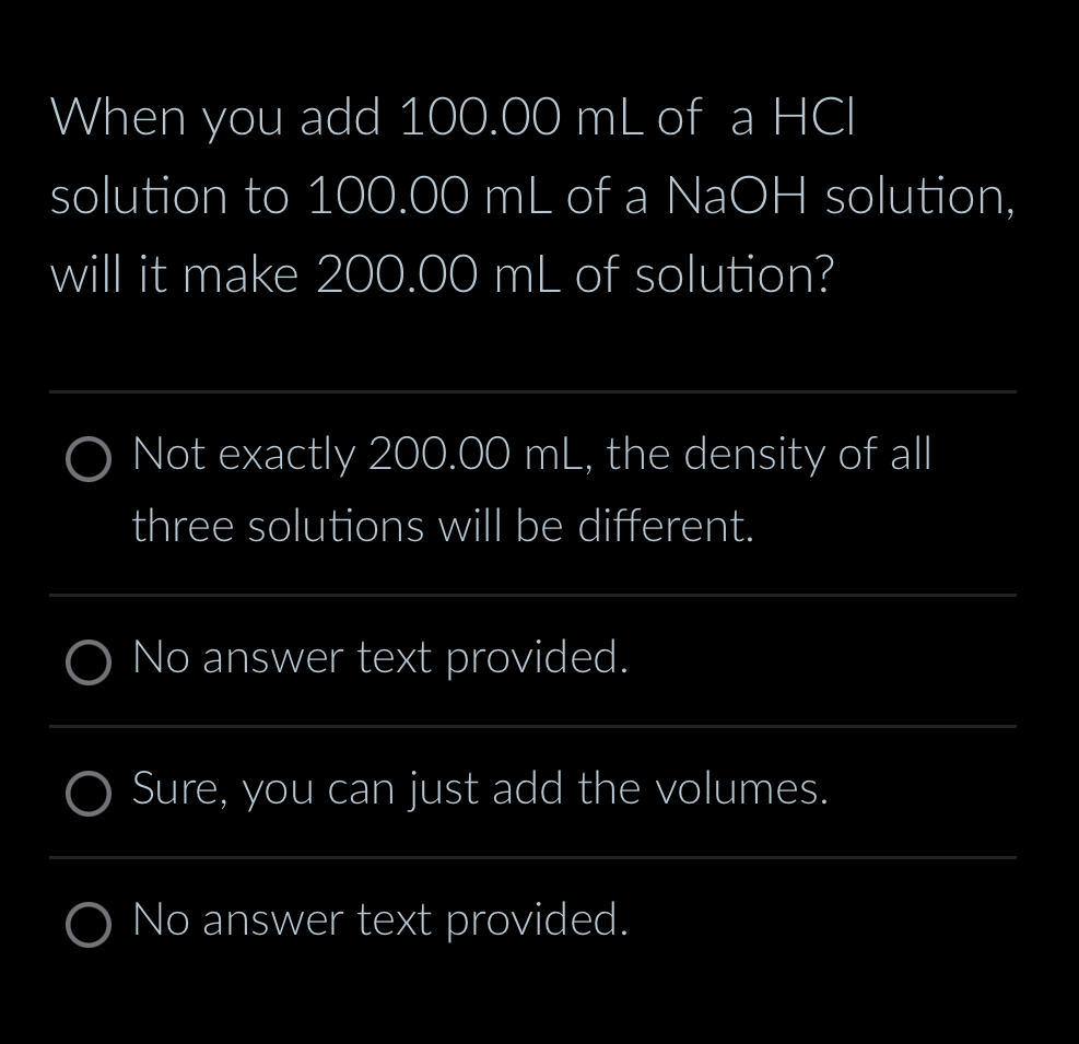 Solved When you add 100.00mL ﻿of a HCl ﻿solution to 100.00mL | Chegg.com