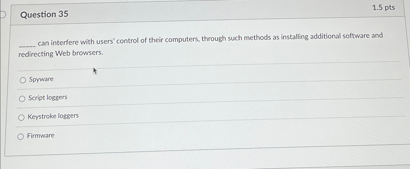 Solved Question 351.5ptscan interfere with users' control of | Chegg.com