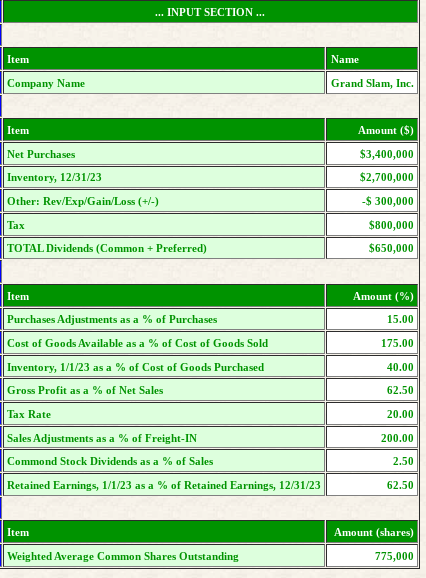 Prepare A Data Input Section In The Exact Order As