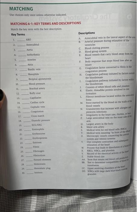 Solved MATCHING Use choices only once unless otherwise | Chegg.com