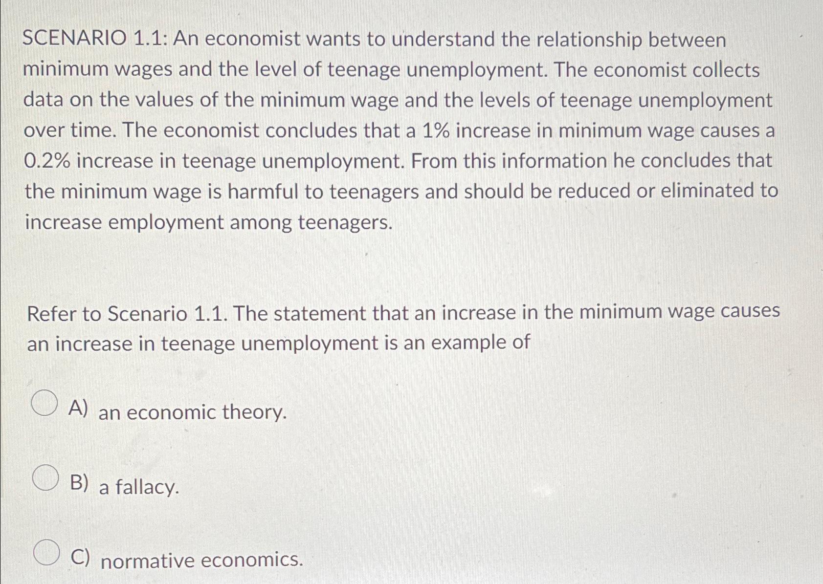Solved SCENARIO 1.1: An economist wants to understand the | Chegg.com
